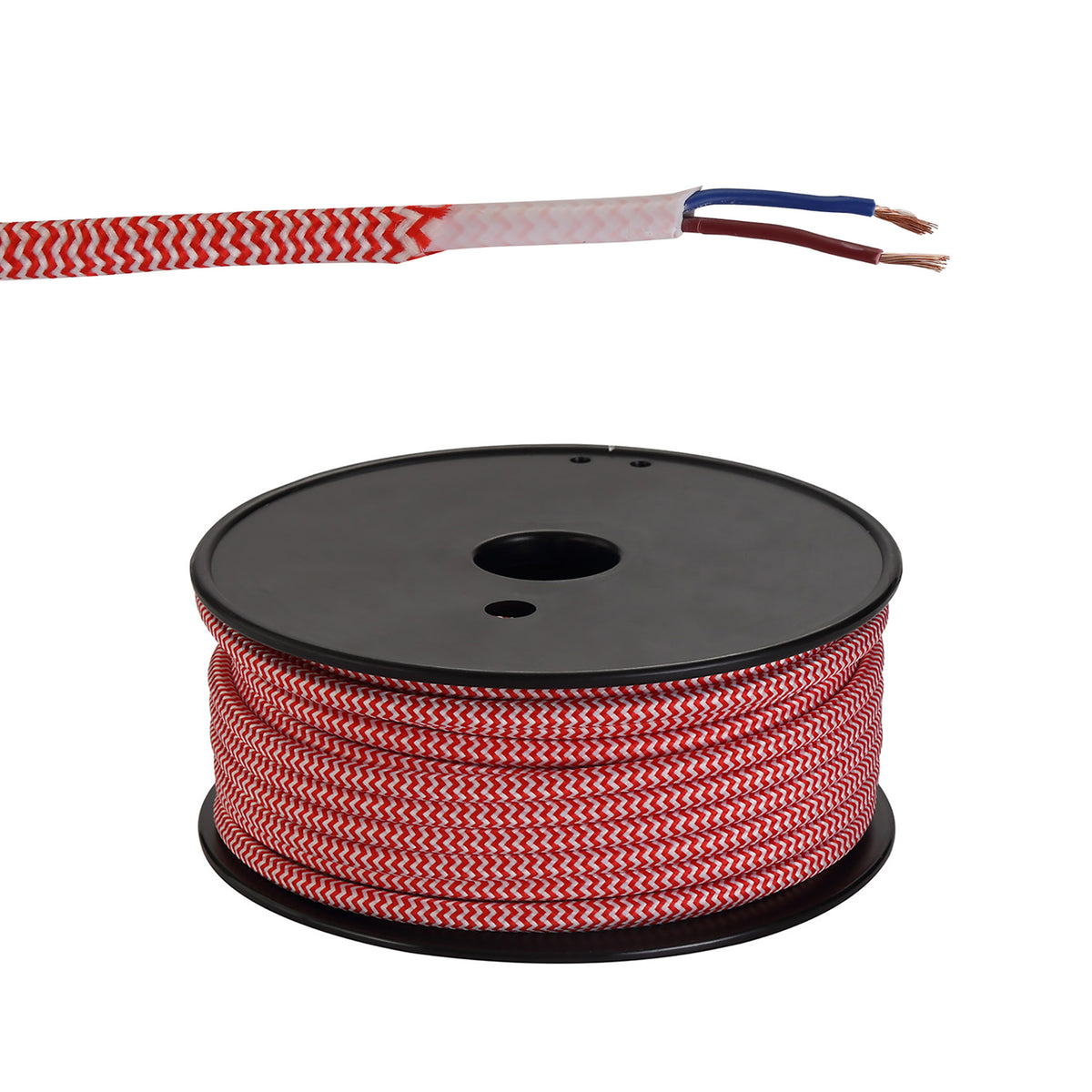 Robson 25m Roll Red & White Wave Stripes Braided 2 Core 0.75mm Cable V ...