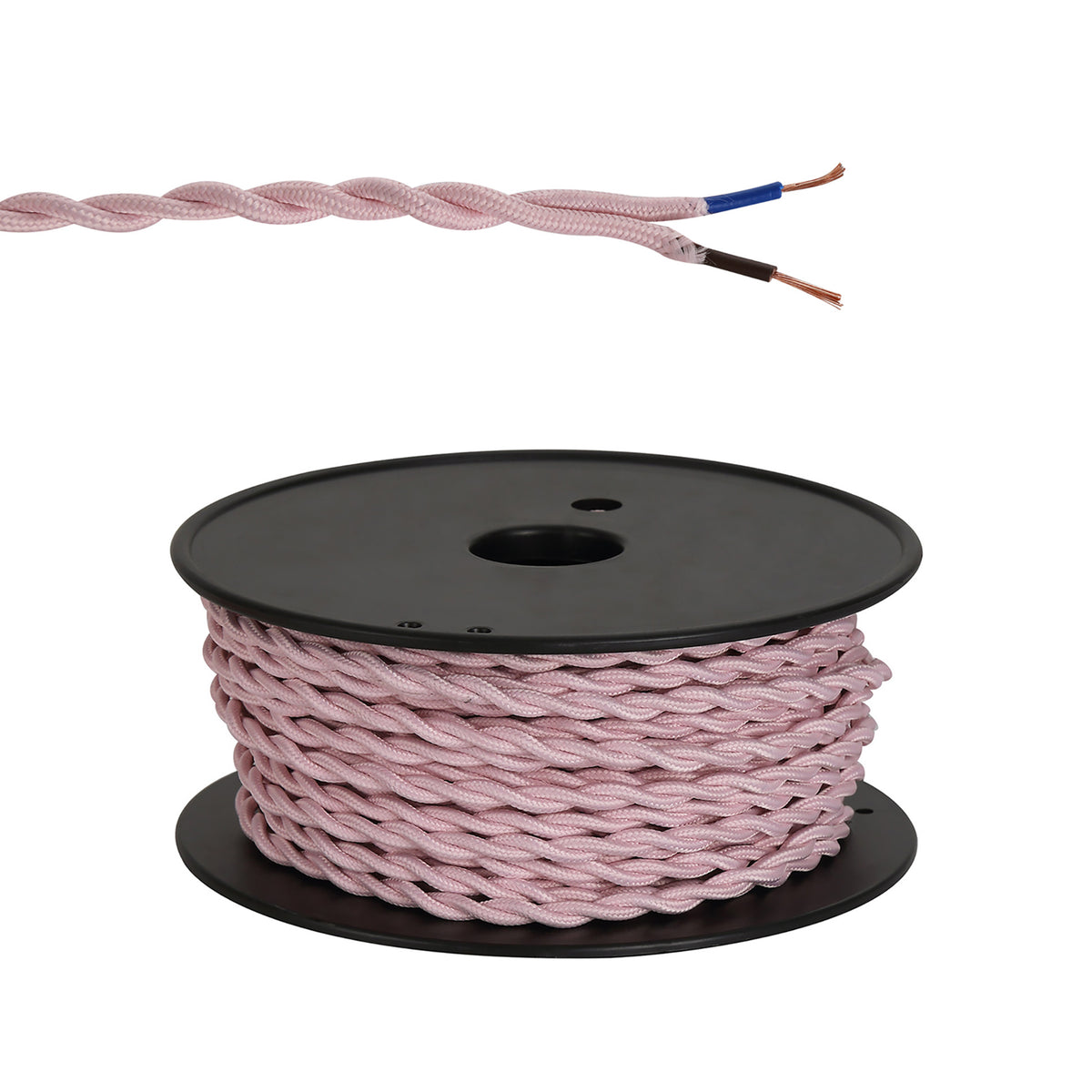 Robson 25m Roll Pink Braided Twisted 2 Core 0.75mm Cable VDE Approved ...
