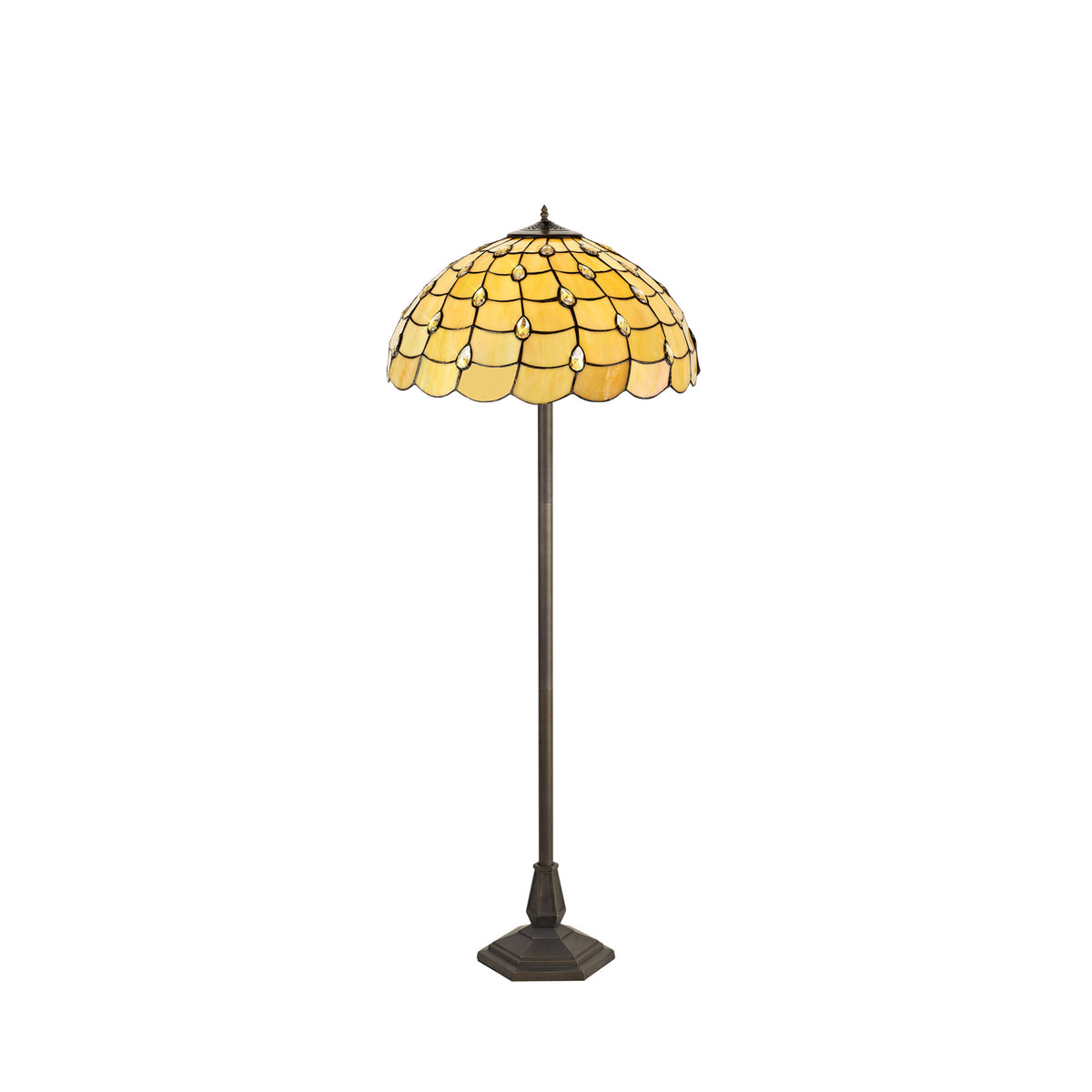Finney 2 Light Octagonal Floor Lamp E27 With 50cm Tiffany Shade, Beige ...